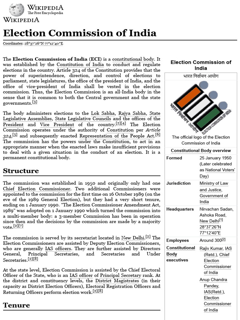 Election Commission of India | PDF | Evaluation Methods | Political ...