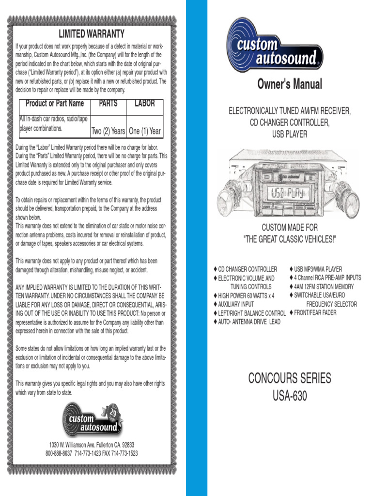Manual Custom Autosound USA-630 | PDF | Loudspeaker | Switch