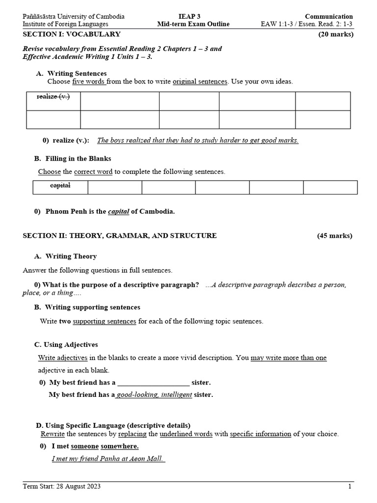 IEAP 3 Com Midterm Exam Outline - 25 May 2023-MB | Download Free PDF | Paragraph | Cognitive Science