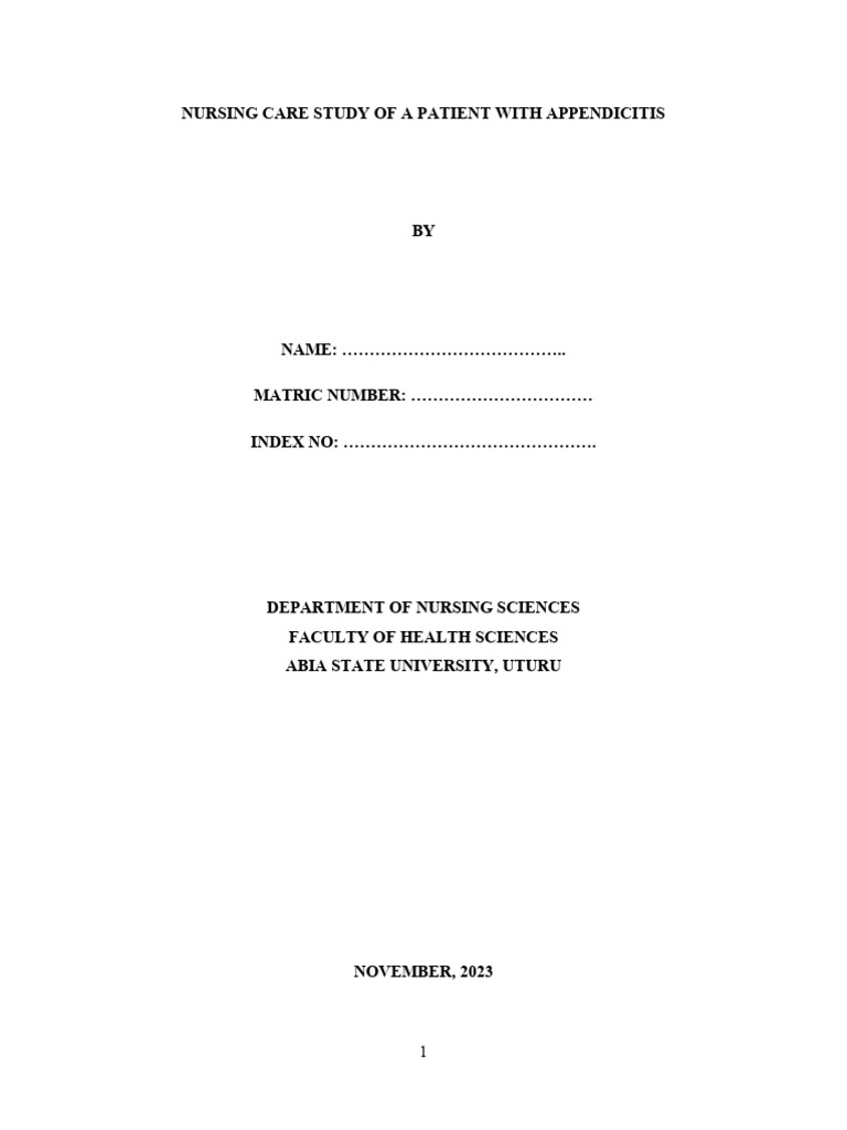 Appendicitis Client Care | PDF | Surgery | Pain