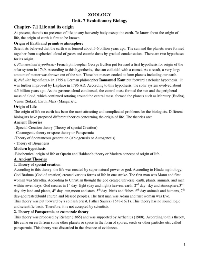 Unit 7 Evolutionary Biology 2080 | PDF | Abiogenesis | Life