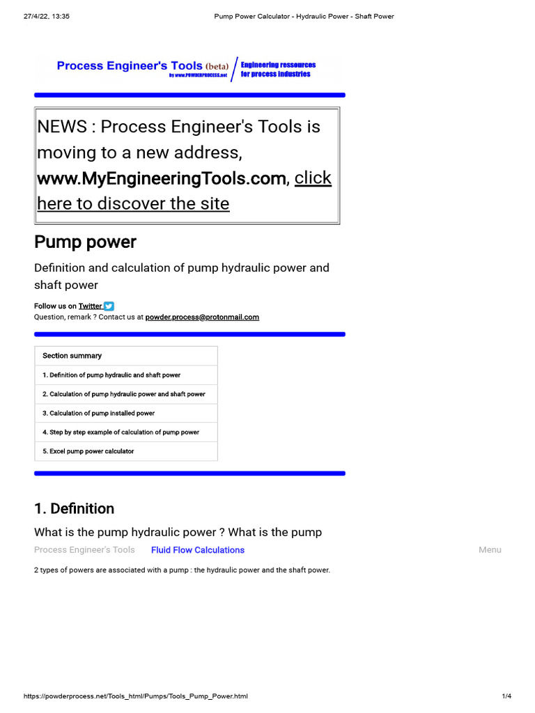 Calculator - Hydraulic Power - Shaft Power | PDF | Pump | Density