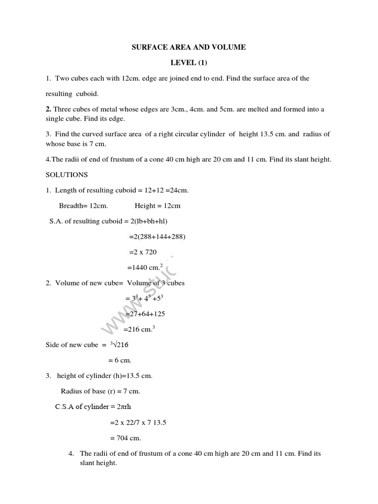CBSE Class 10 Surface Area and Volume | PDF