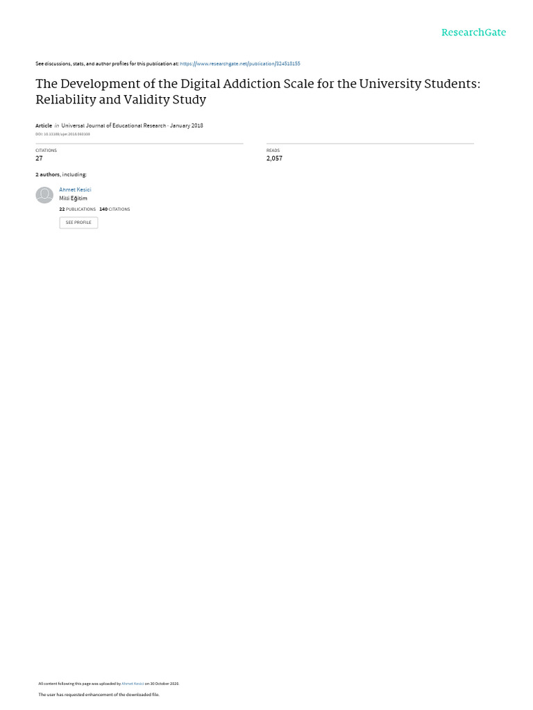 The Development of The Digital Addiction Scale For | Download Free PDF ...