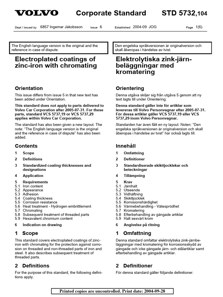 STD 5732,104 Zinc-Iron Chrome - Volvo | PDF