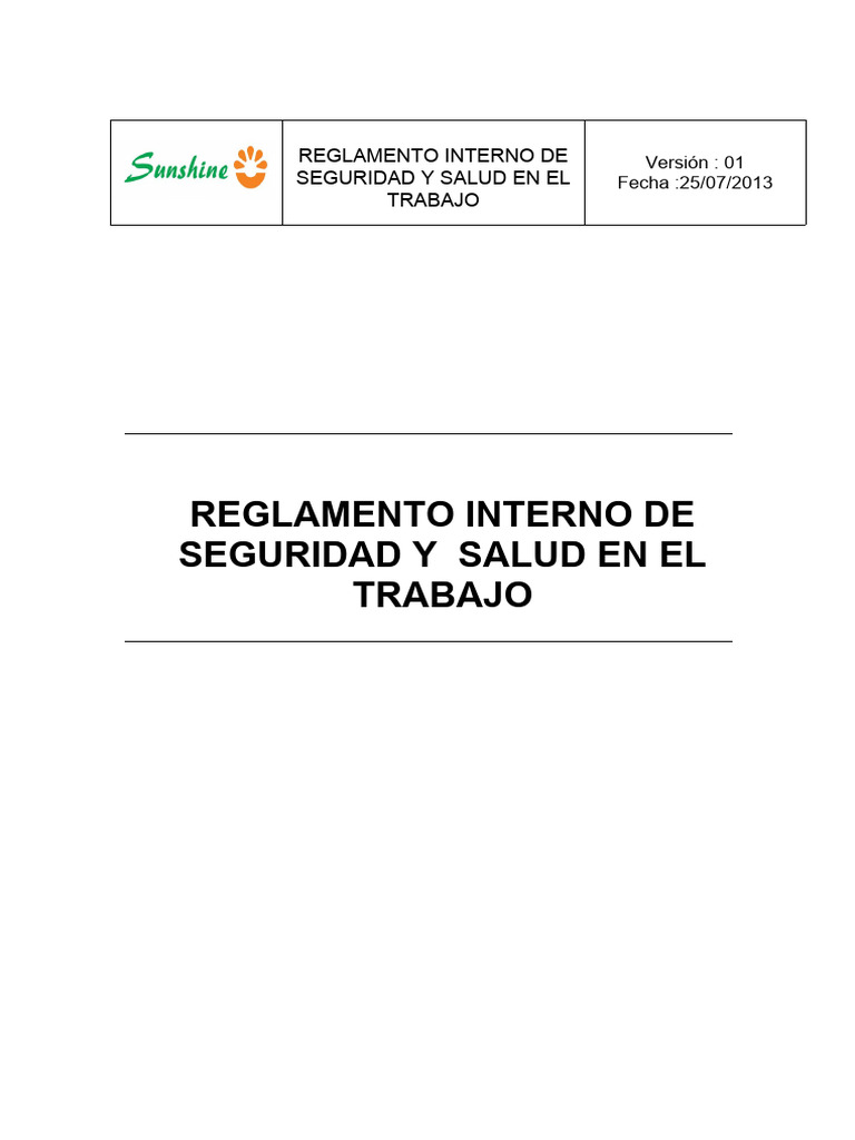 SST-RI - 001 - Reglamento Interno de Seguridad y Salud en El Trabajo | PDF | Seguridad y salud ...