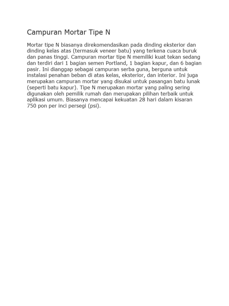 Campuran Mortar Tipe N | PDF