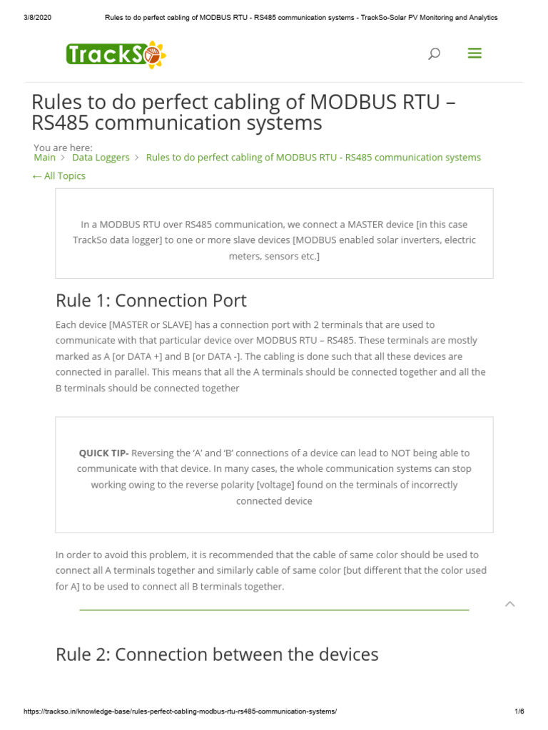Rules To Do Perfect Cabling of MODBUS RTU - RS485 CABLING | PDF