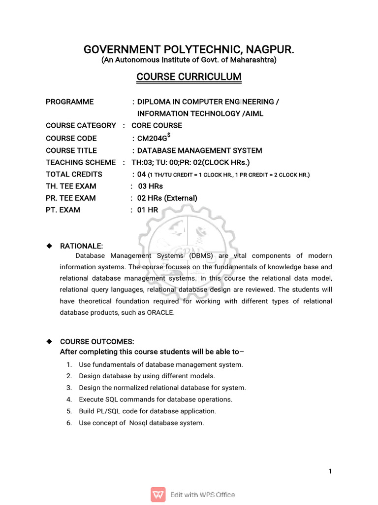 CM204G DBMS | PDF | Pl/Sql | Relational Database