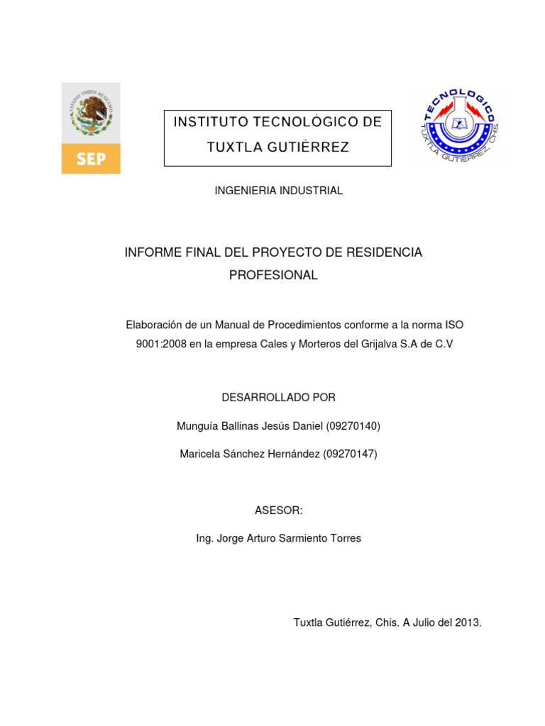 Informe Final Del Proyecto de Residencia Profesional | PDF | Calidad (comercial) | Business