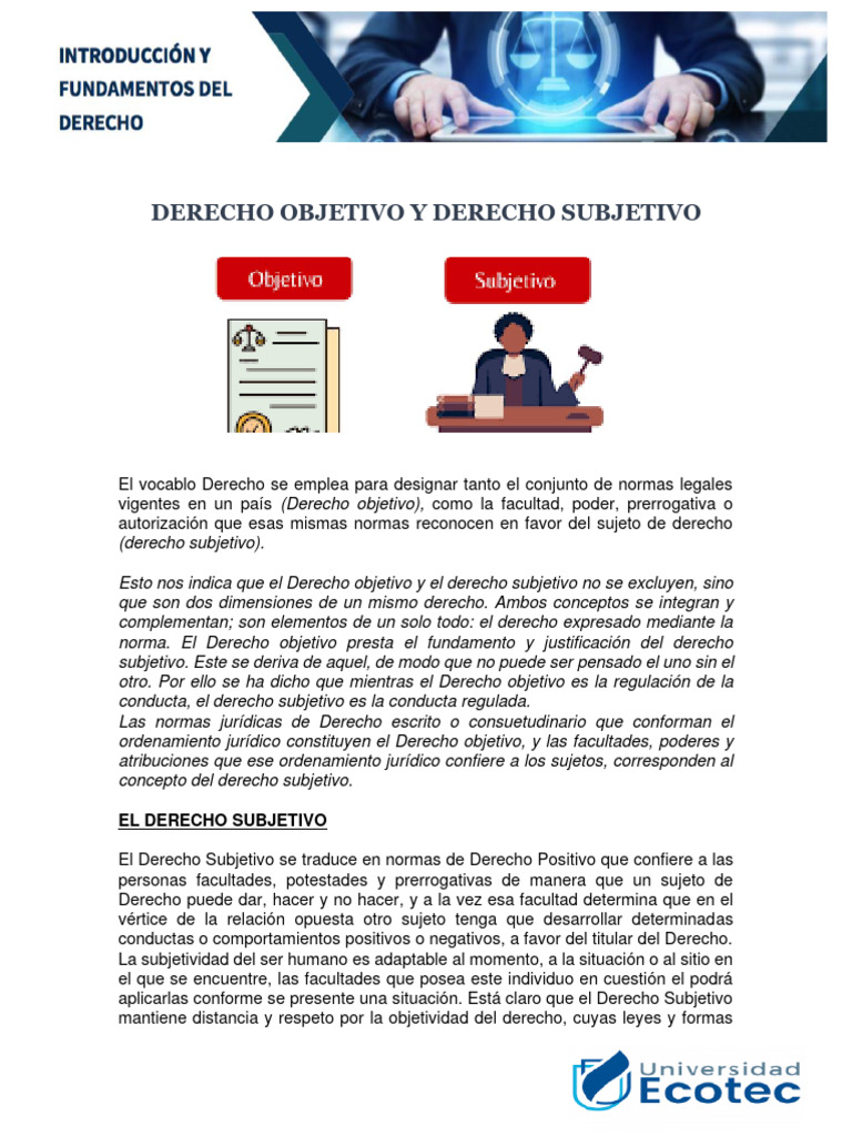 Derecho Objetivo y Derecho Subjetivo | PDF | Subjetividad | Derechos