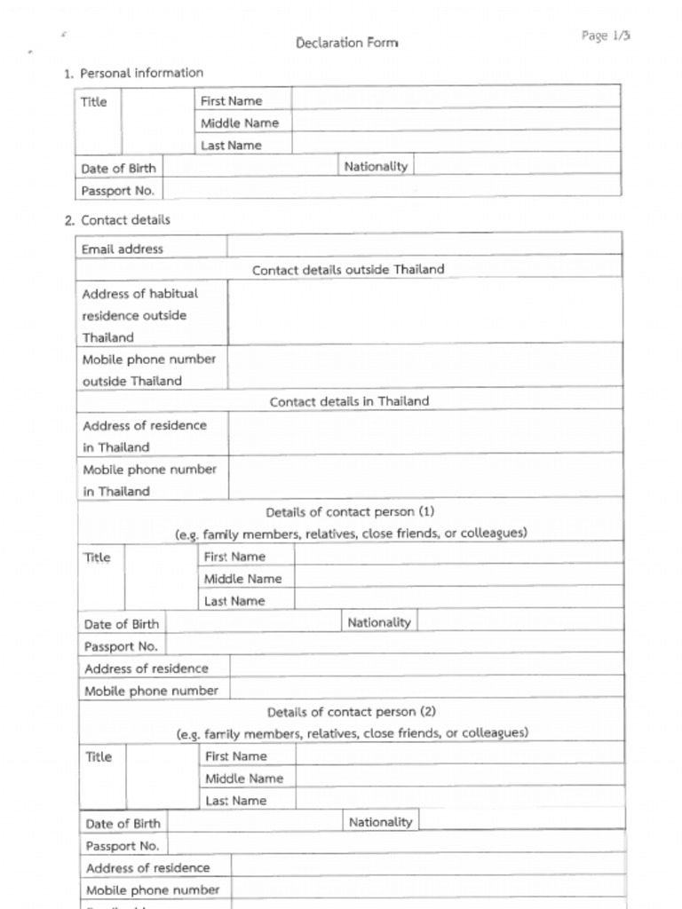 Declaration Form Thailand | PDF