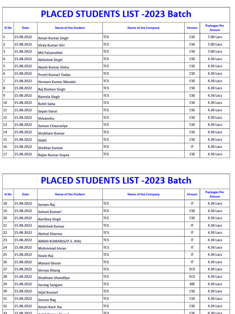 2023 Batch Placement Summary | PDF