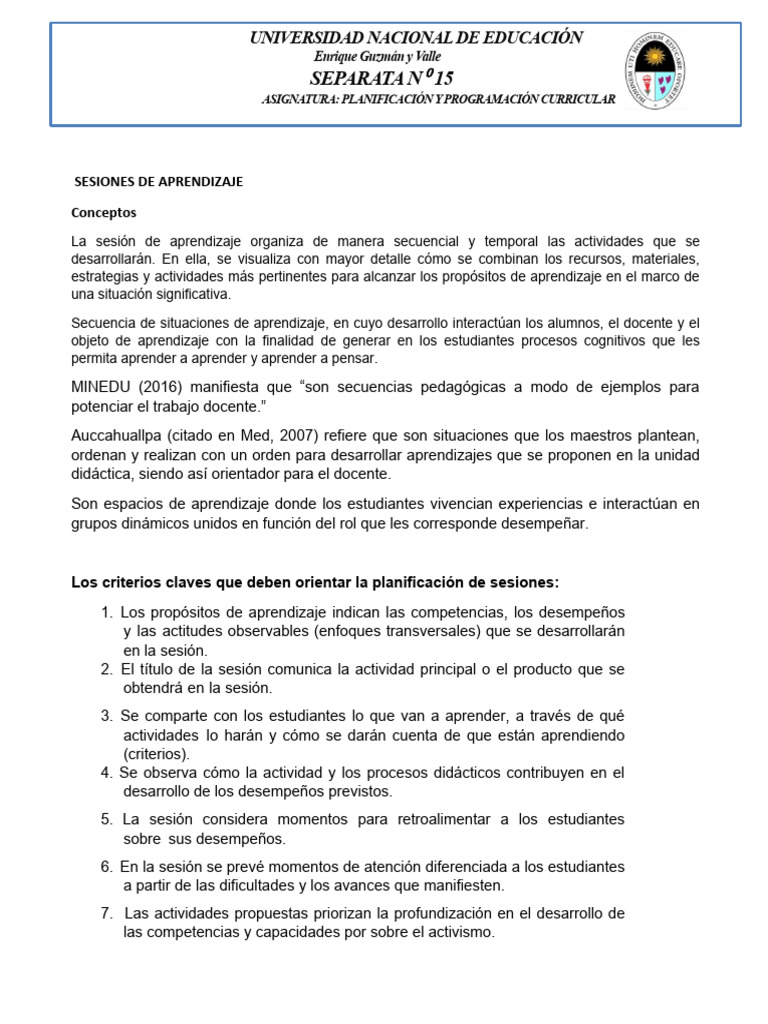 Separata #14 para Elaborar Sesiones de Aprendizaje | PDF | Aprendizaje | Enseñando