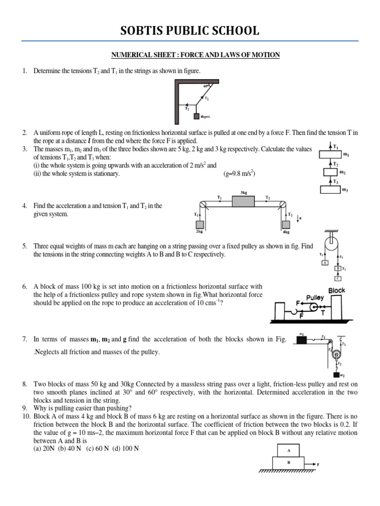 Force and Friction Worksheet | PDF | Force | Tension (Physics)