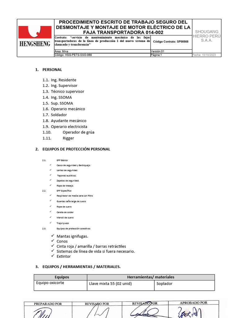 Hsg-Pets-Sso-068 - Desmontaje y Montaje de Motor Electrico de Faja ...