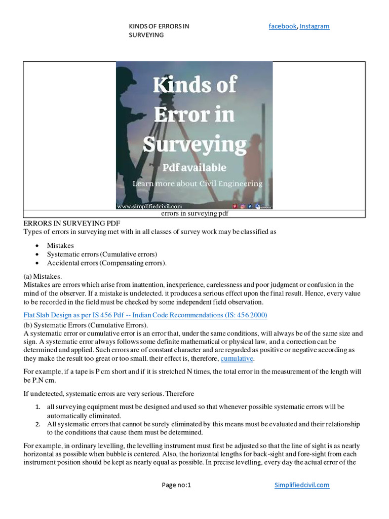 KINDS OF ERRORS IN SURVEYING - PDF Download | PDF | Observational Error | Error