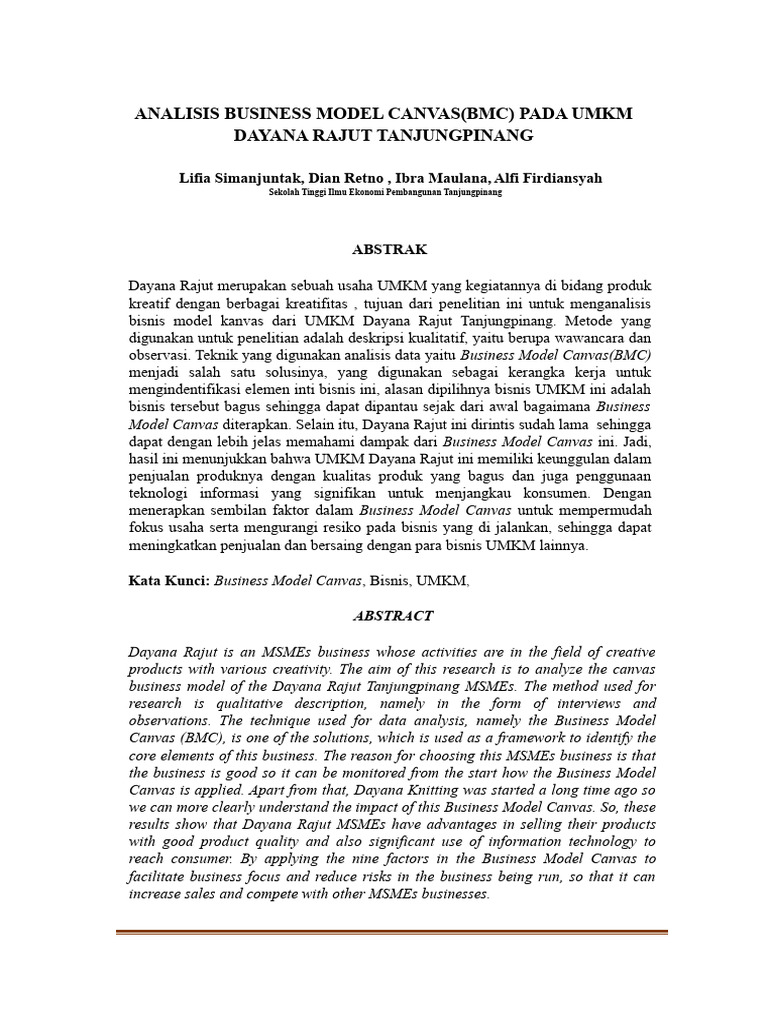 Artikel BMC Umkm Dayana Rajut (Kelompok 7) | PDF | Bisnis | Pengelolaan ...