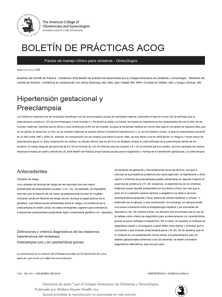 Preeclampsia ACOG 2019-2.en - Es | PDF | Hipertensión | El embarazo