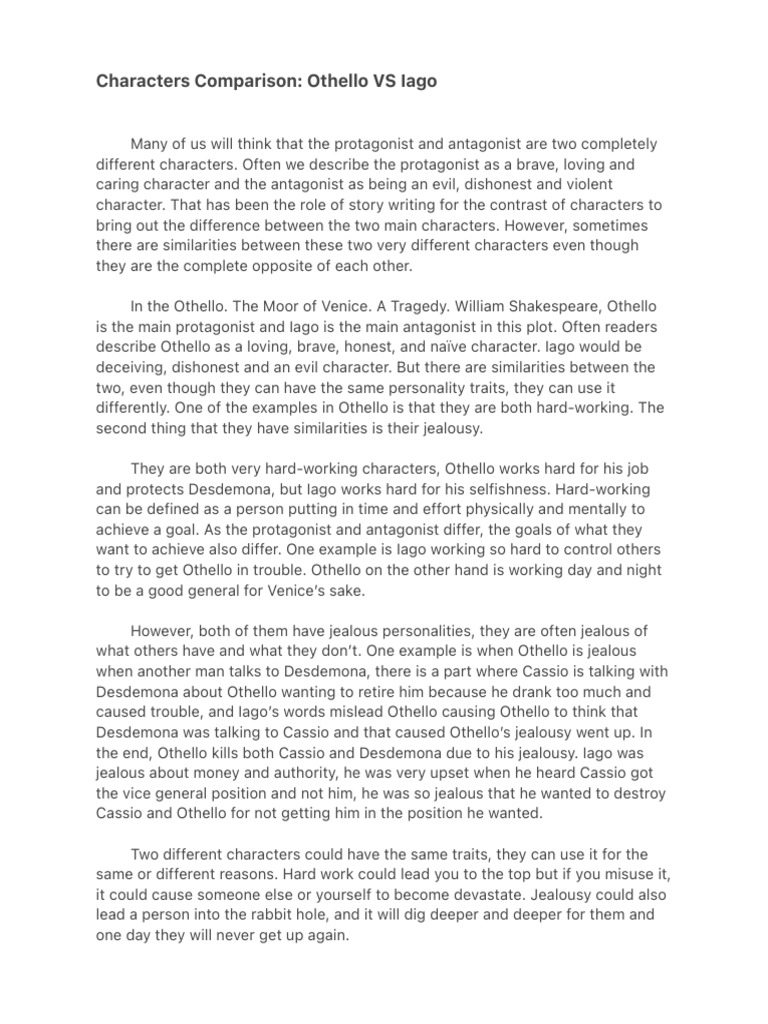 Characters Comparison: Othello VS Iago | PDF | Othello | Iago