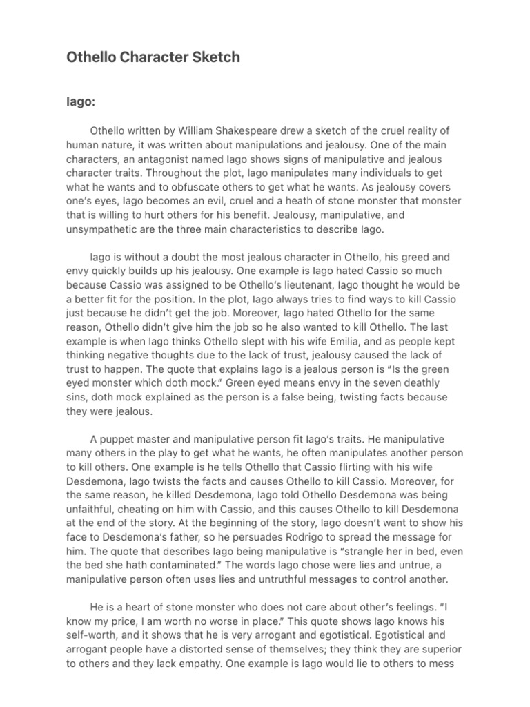Iago: The Manipulative Villain of Othello | PDF | Iago | Othello