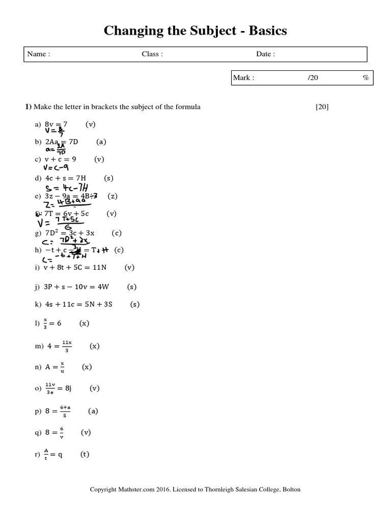 Changing The Subject | PDF