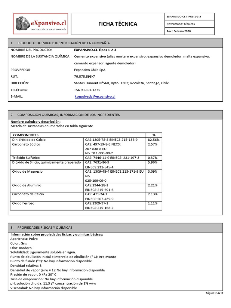 Ficha Técnica - Expansivo - CL | PDF | Química | Ciencias fisicas