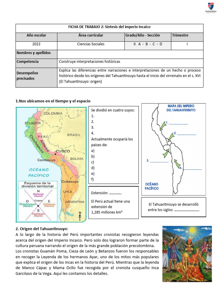 CCSS Síntesis Del Imperio Incaico Impresiones | PDF | Imperio Inca | Perú