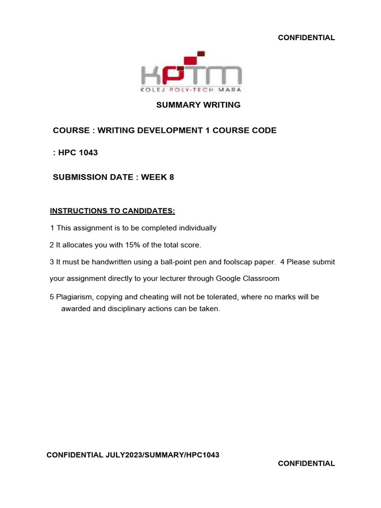 Summary Writing QP | PDF