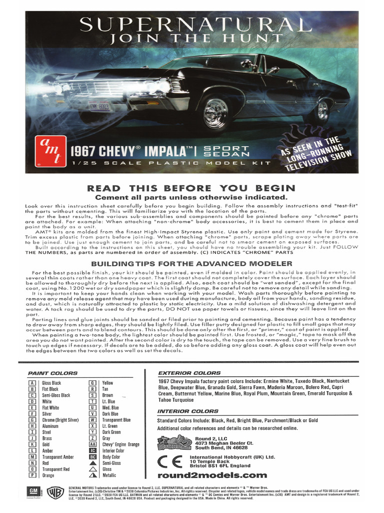 1260365-63-Instructions - 67 Impala SS Supernatural | PDF