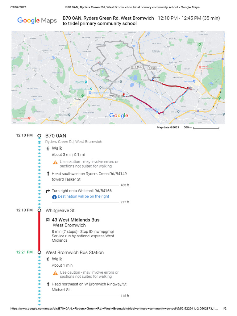 B70 0AN, Ryders Green RD, West Bromwich To Tridel Primary Community ...