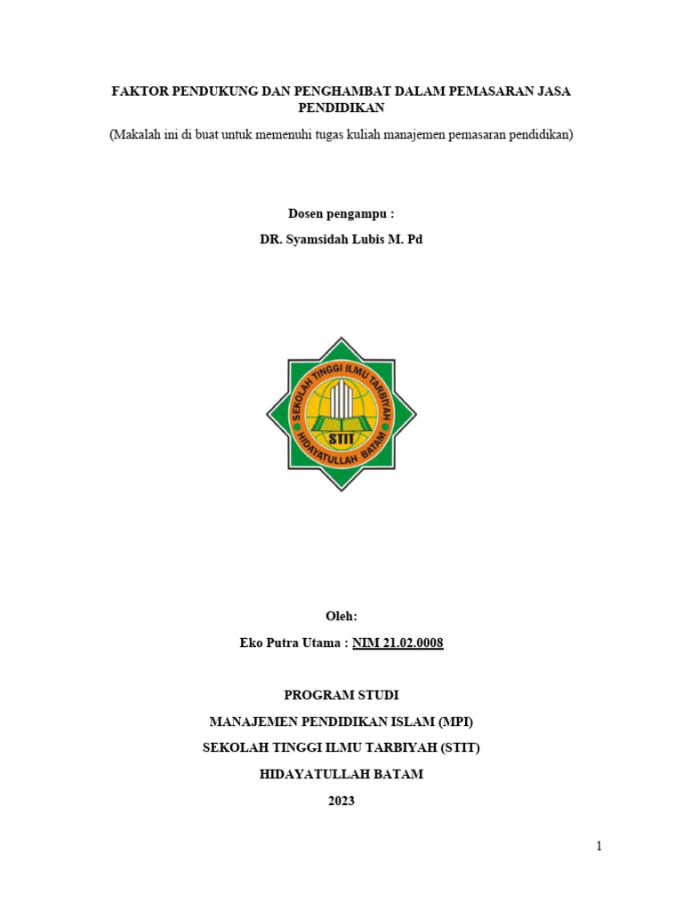 Faktor Pendukung Dan Penghambat Dalam Pemasaran Jasa Pendidikan | PDF