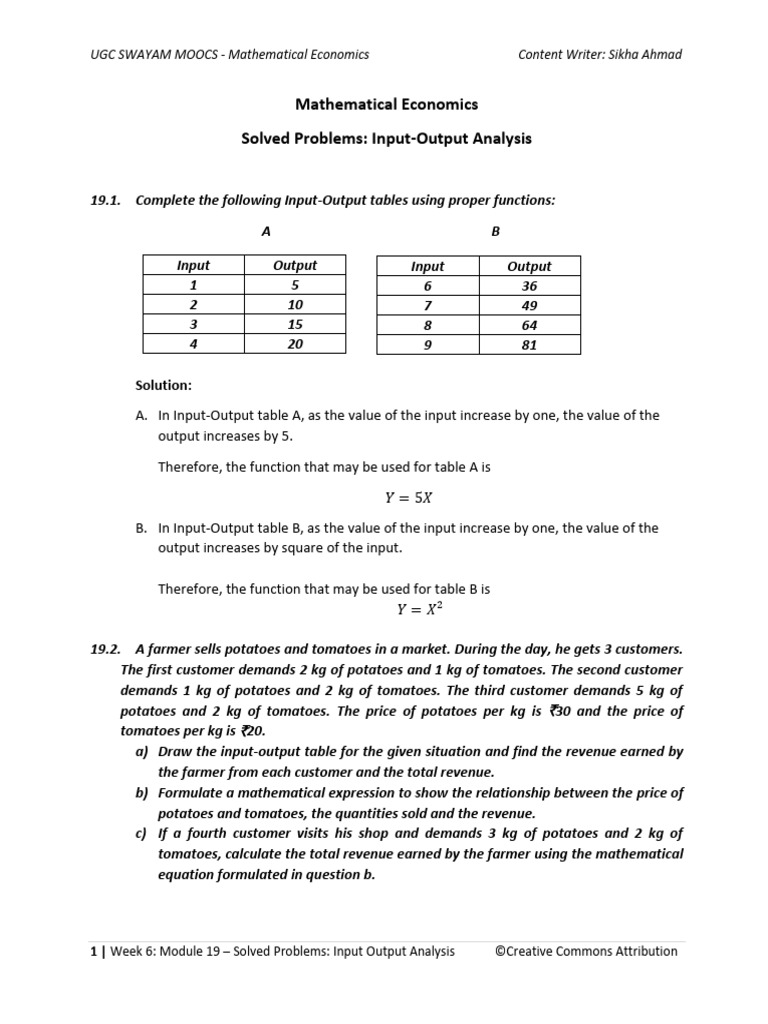 M19-03 Solved Problems Input-Output Analysis200414060604045656 | PDF