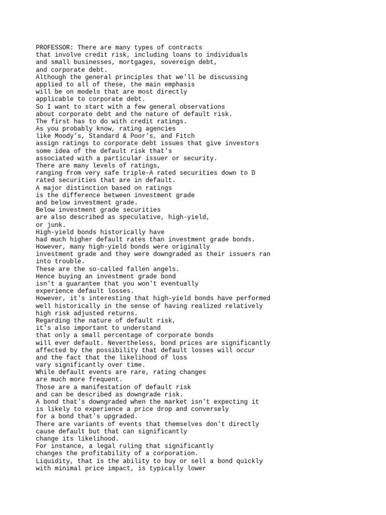 Lecture 2 Script | PDF | Bond Credit Rating | High Yield Debt