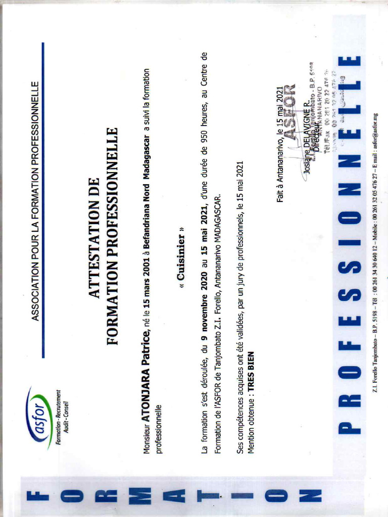 Asfor Attestation Du Fin de Formation | PDF