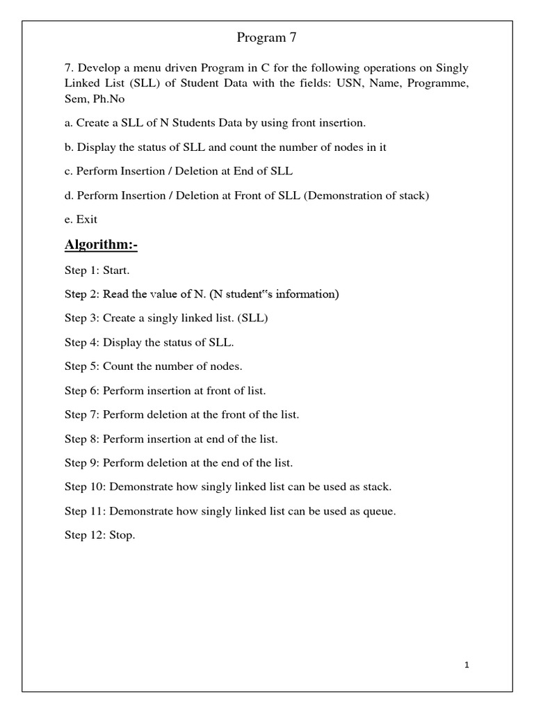 DSA Lab Program - 7 | PDF DSA Lab Program - 7 | PDF