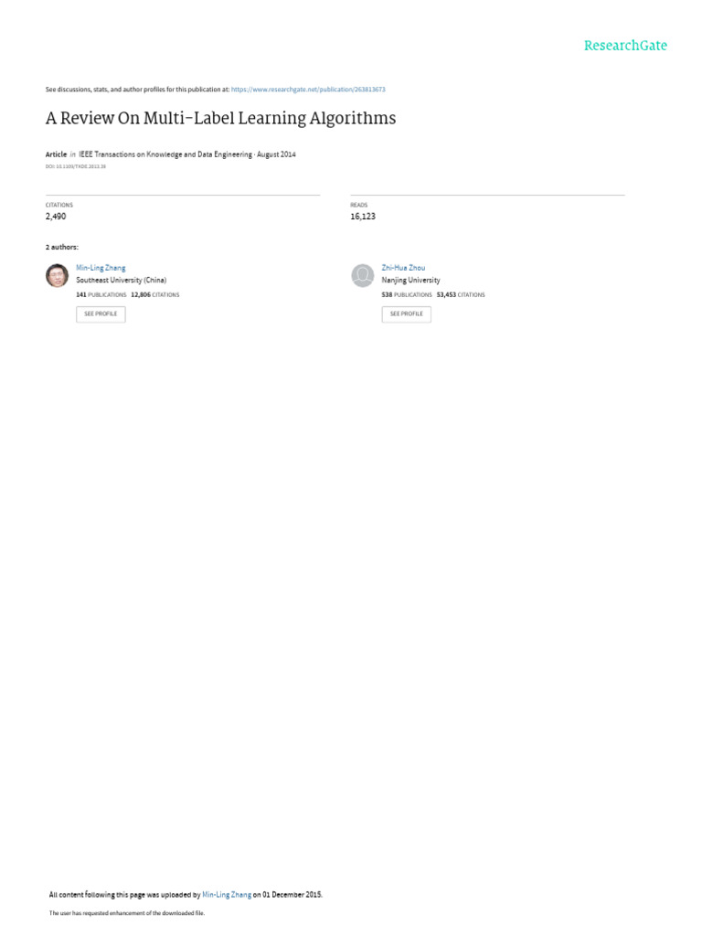 AReviewonMulti-Label Learning Algorithms | PDF | Accuracy And Precision | Statistical Classification