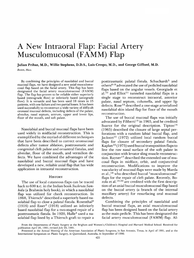 A New Intraoral Flap Facial Artery Musculomucosal (FAMM) | PDF