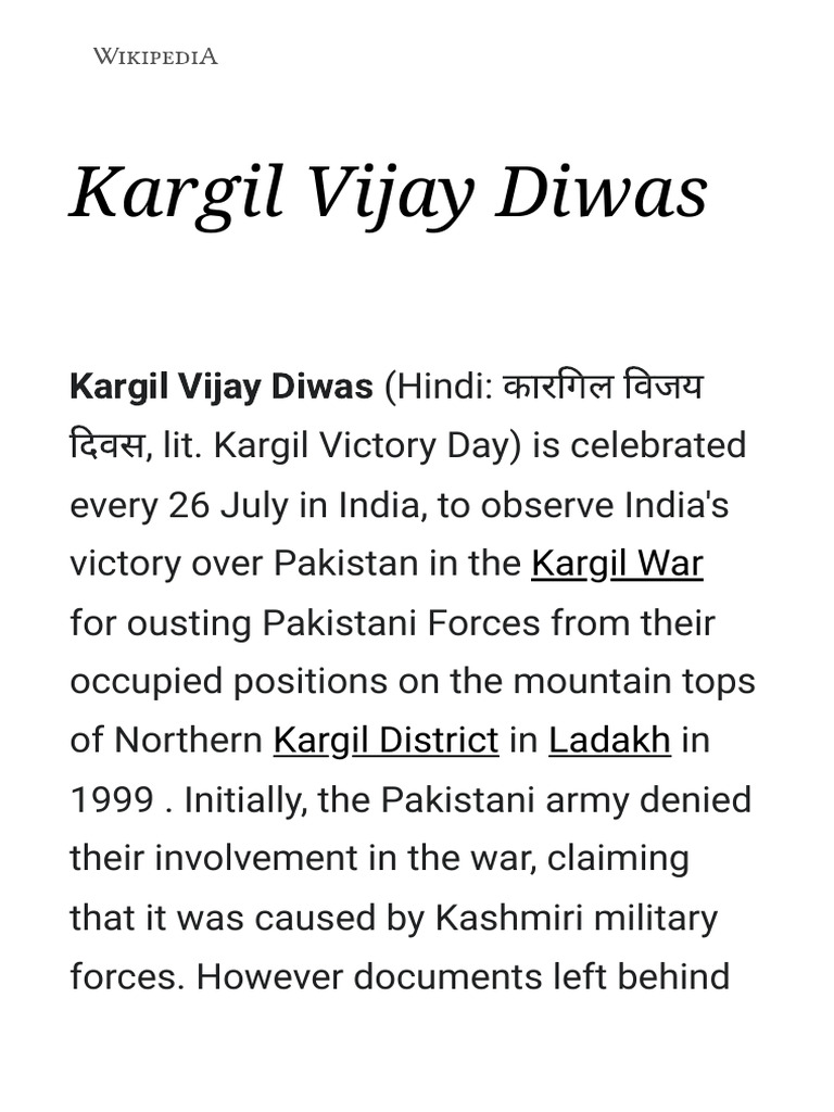 Kargil Vijay Diwas - Wikipedia | PDF | Military | India–Pakistan Relations