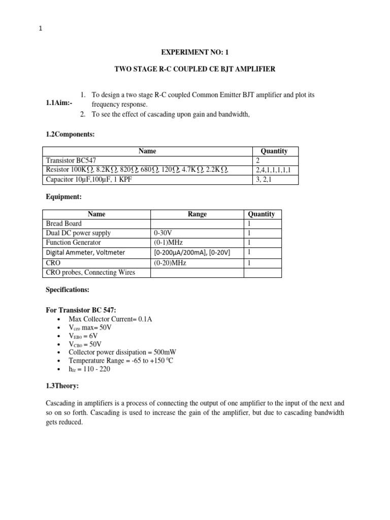 aec lab manual-converted | PDF | Amplifier | Electronic Oscillator