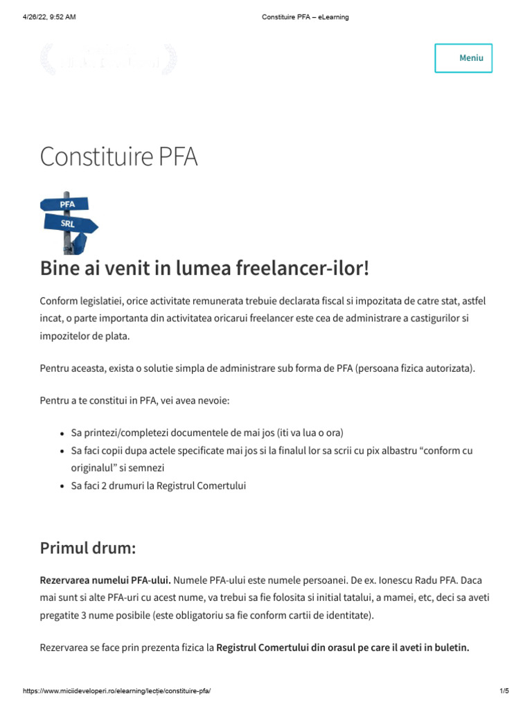 Constituire PFA - Elearning | PDF