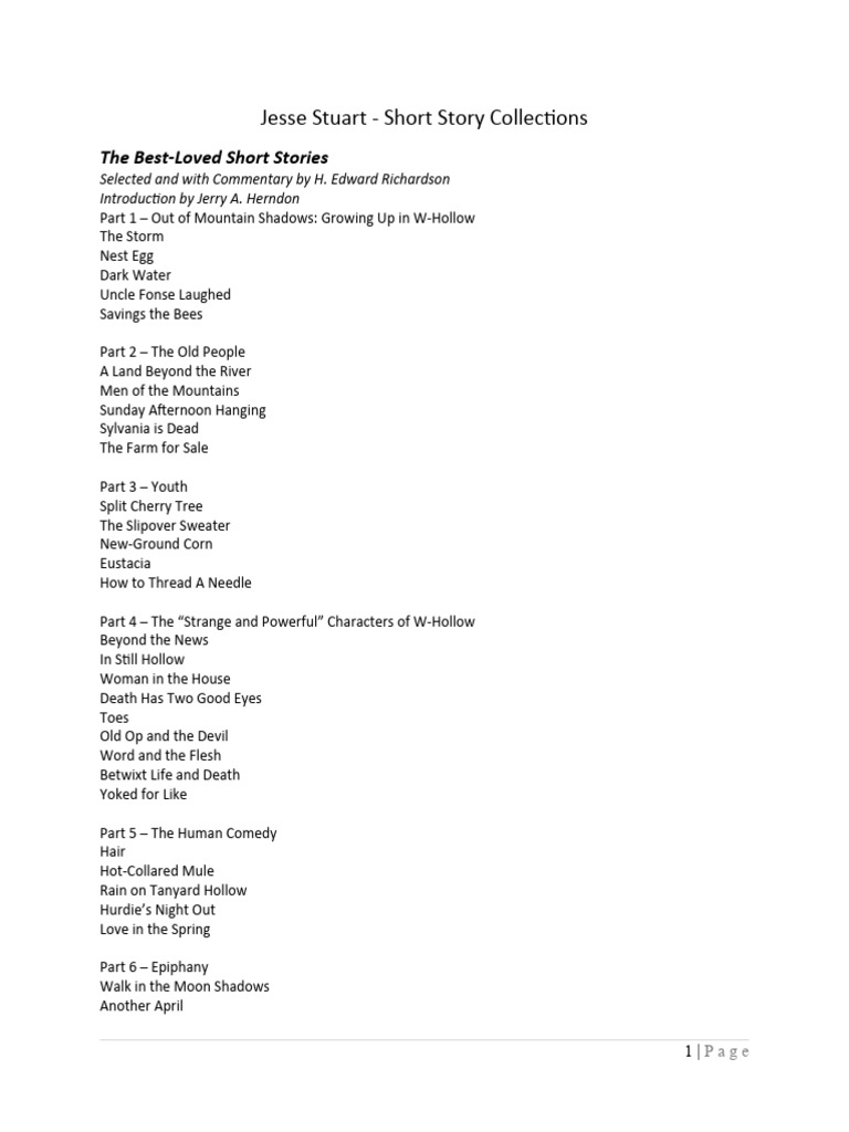 Jesse Stuart Short Stories | PDF