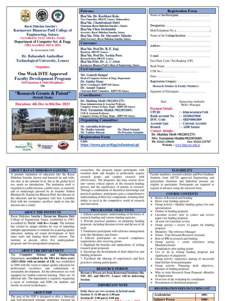 Final FDP On Research Grants Leaflet - 9th Nov 2023 | PDF | Laboratories | Science