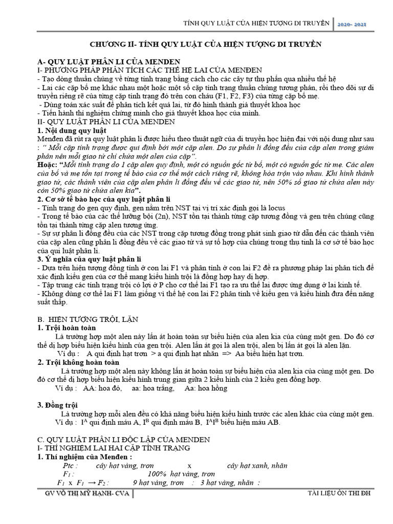 Chuyen de Quy Luat Di Truyen | PDF