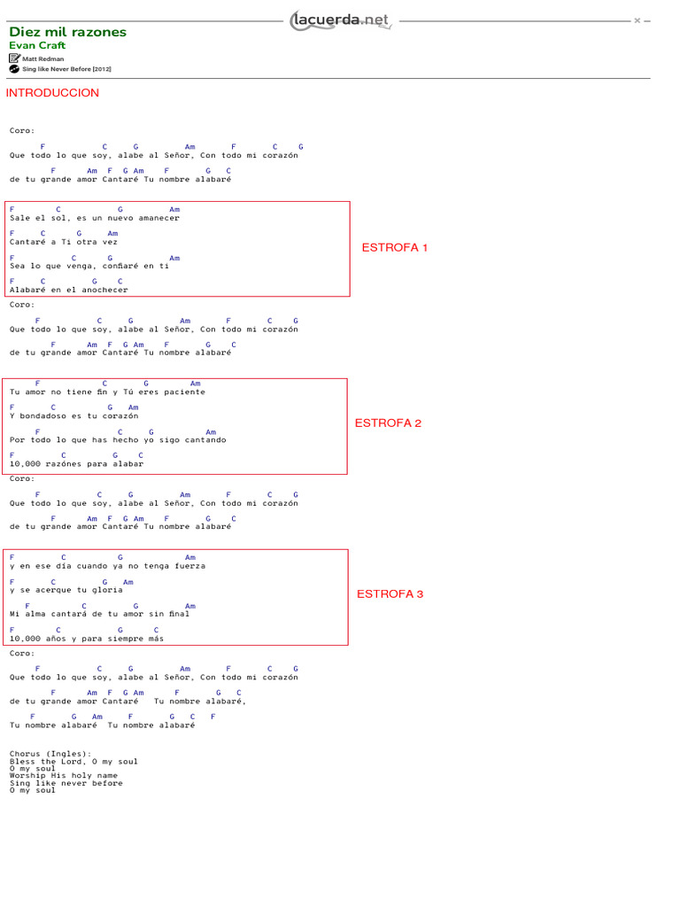 Diez Mil Razones - Evan Craft Acordes | PDF