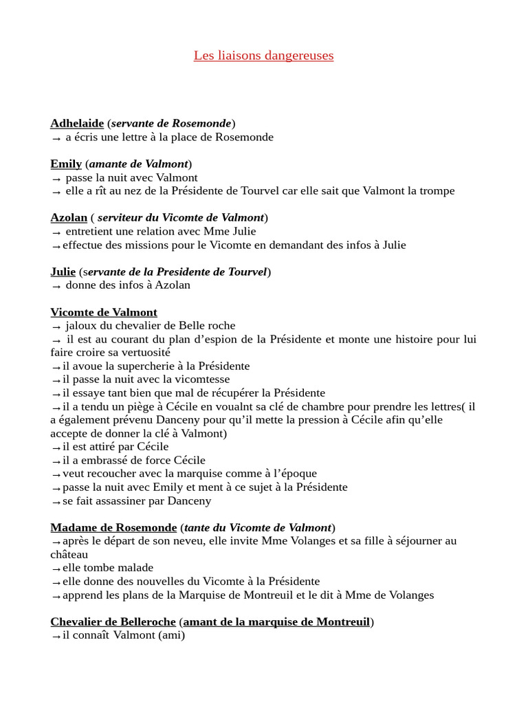 Résumé des Liaisons Dangereuses | PDF | Romans | Romans européens