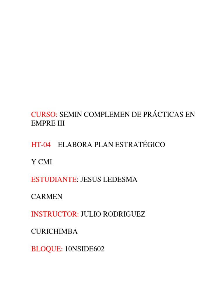 HT - 4 Elabora Plan Estratégico y Cmi | PDF | Negocios