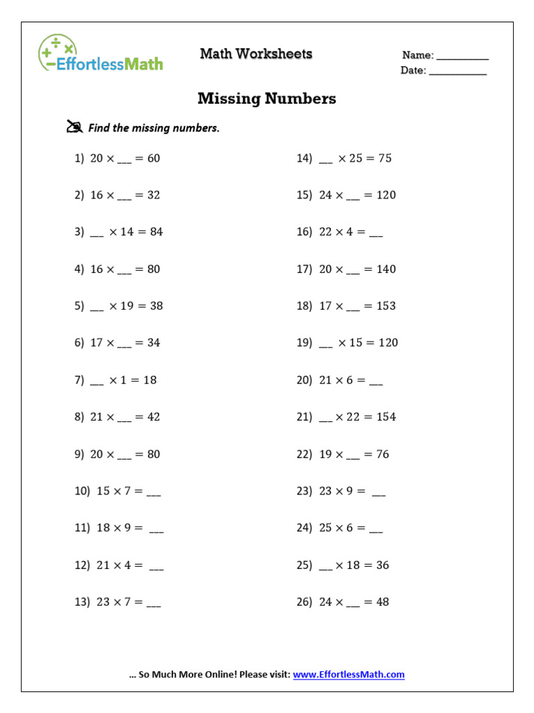 Missing Numbers in Multiplication Worksheets | PDF | Teaching Methods ...