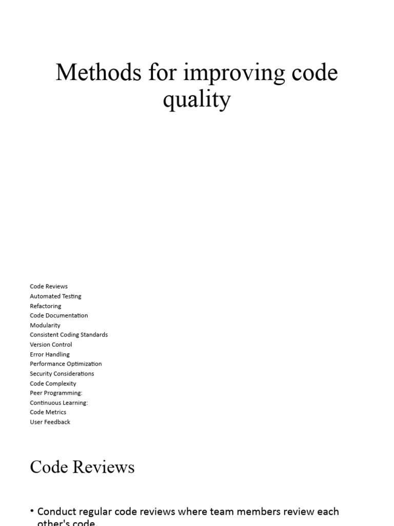 Methods For Improving Code Quality Pdf Computer Programming Source Code