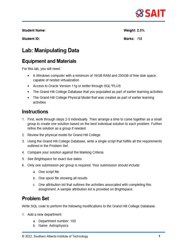 Lab Manipulating Data | PDF | Databases | Sql Lab Manipulating Data | PDF | Databases | Sql